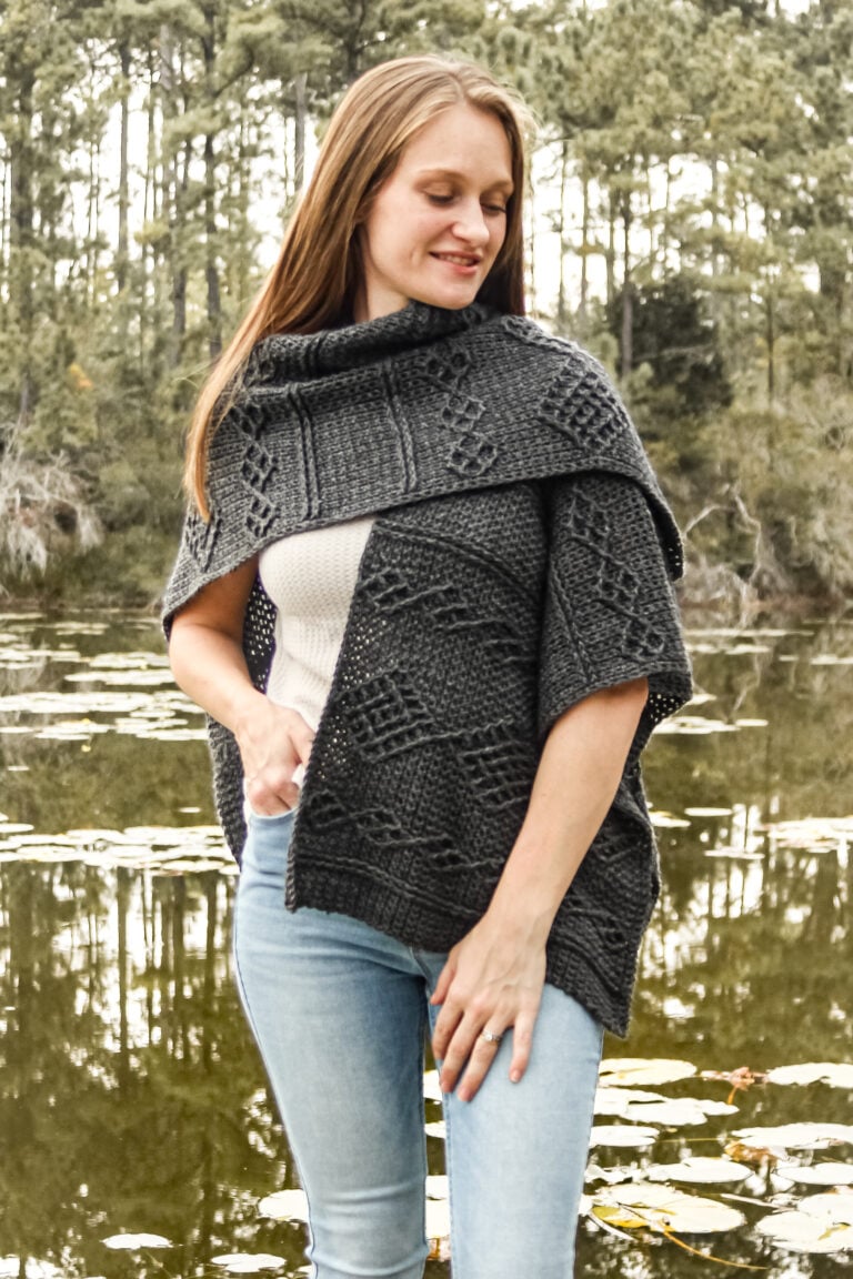 Free Easy Crochet Cabled Ruana Wrap Pattern + PDF - Life + Yarn