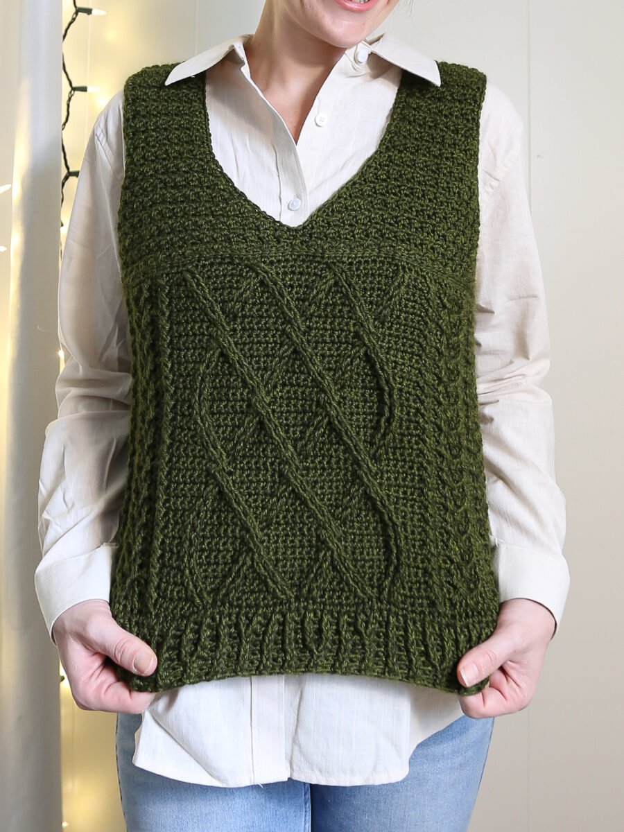 Free Crochet Sweater Vest Top Pattern with Cables - Life + Yarn